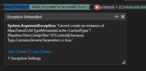 AddConsumers() throws ArgumentException · Issue #1357 · MassTransit/MassTransit · GitHub