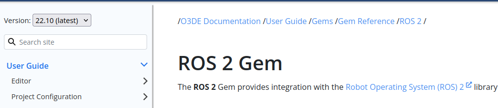 ROS 2 Documentation - move to the development branch · Issue #176 · o3de/o3de-extras · GitHub