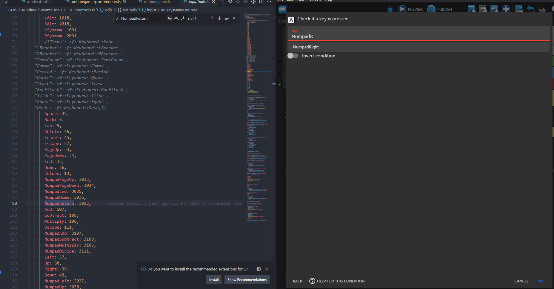 NumpadReturn key isn't listed in the auto complete · Issue #3392 · 4ian/GDevelop · GitHub