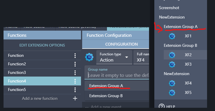 Groupe name of functions are not indented under the extension name · Issue #3600 · 4ian/GDevelop ...