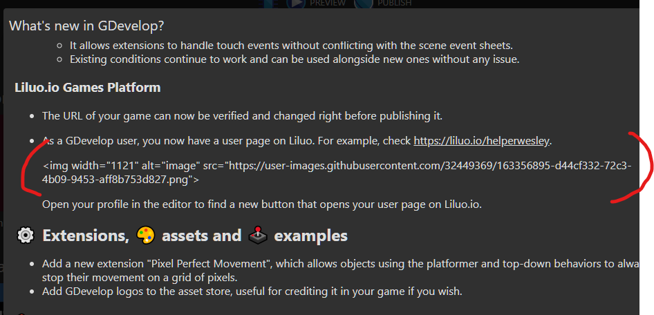 Release note HTML tags · Issue #3836 · 4ian/GDevelop · GitHub