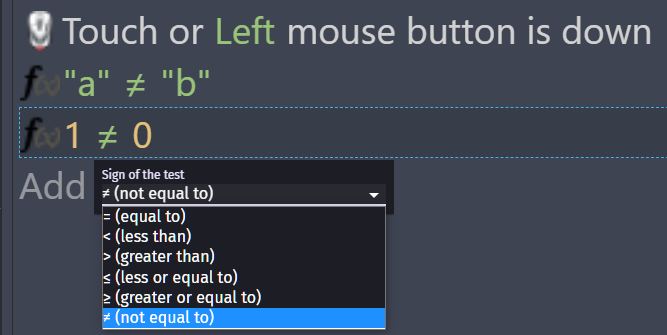 'Not equal to' sign in event sheet is misaligned · Issue #4109 · 4ian ...