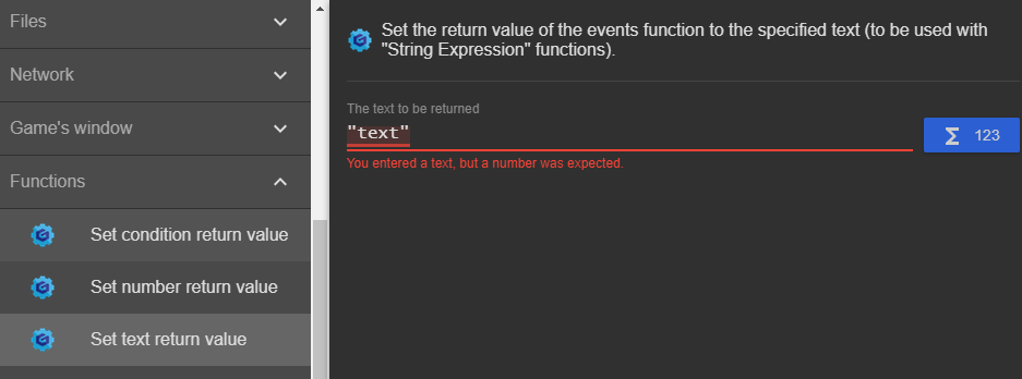 In functions : "Set text return value", return number · Issue #1040 · 4ian/GDevelop · GitHub
