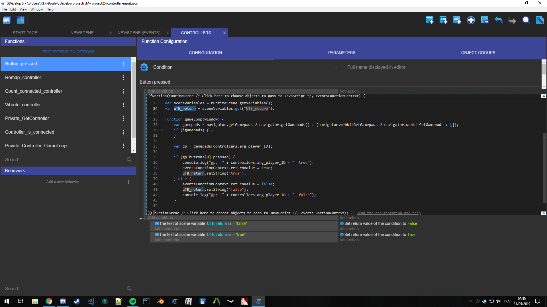 eventsFunctionContext.returnValue do nothing in functions · Issue #1072 · 4ian/GDevelop · GitHub