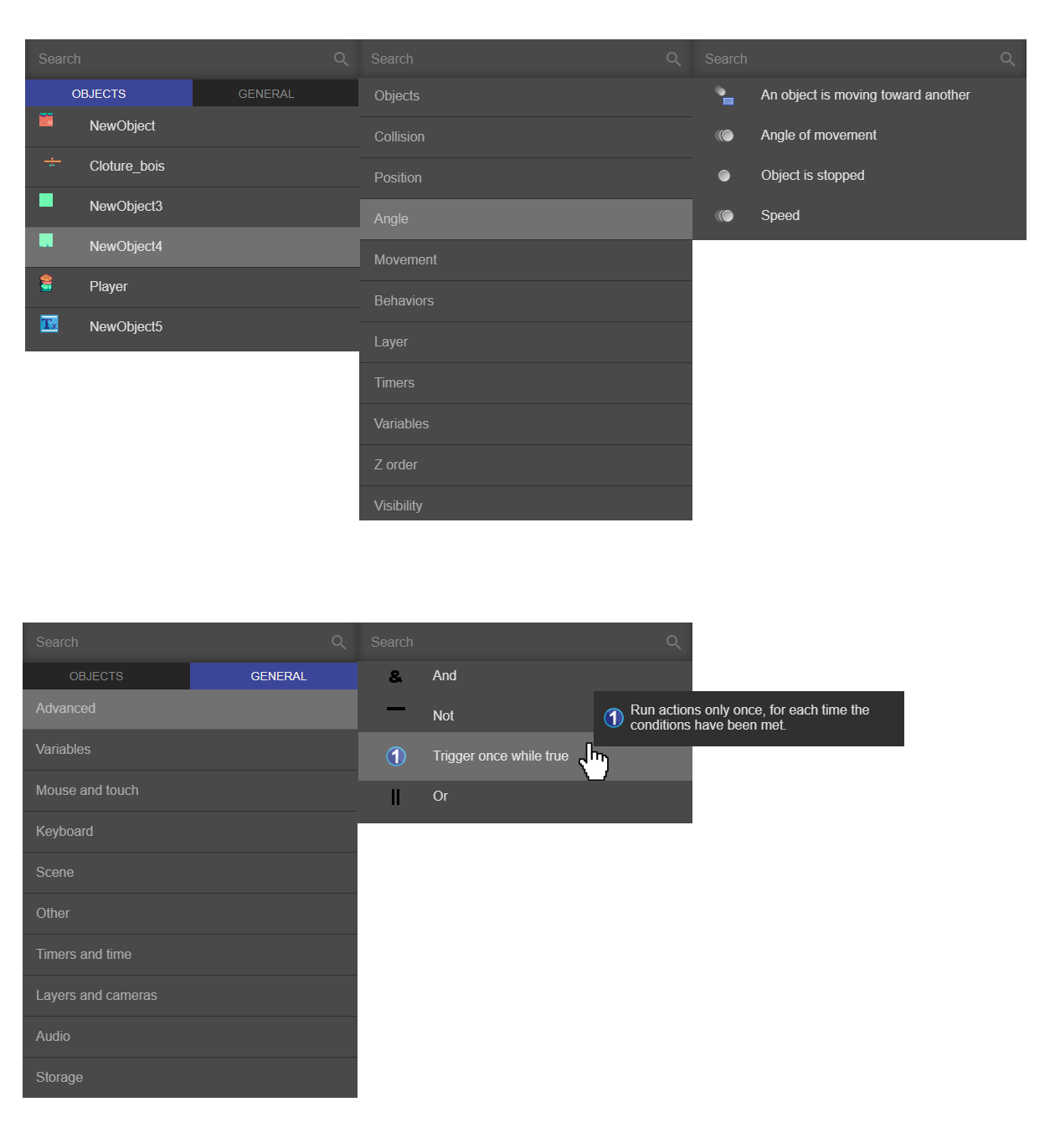 Suggestions to improve the action/condition selector · Issue #1153 · 4ian/GDevelop · GitHub