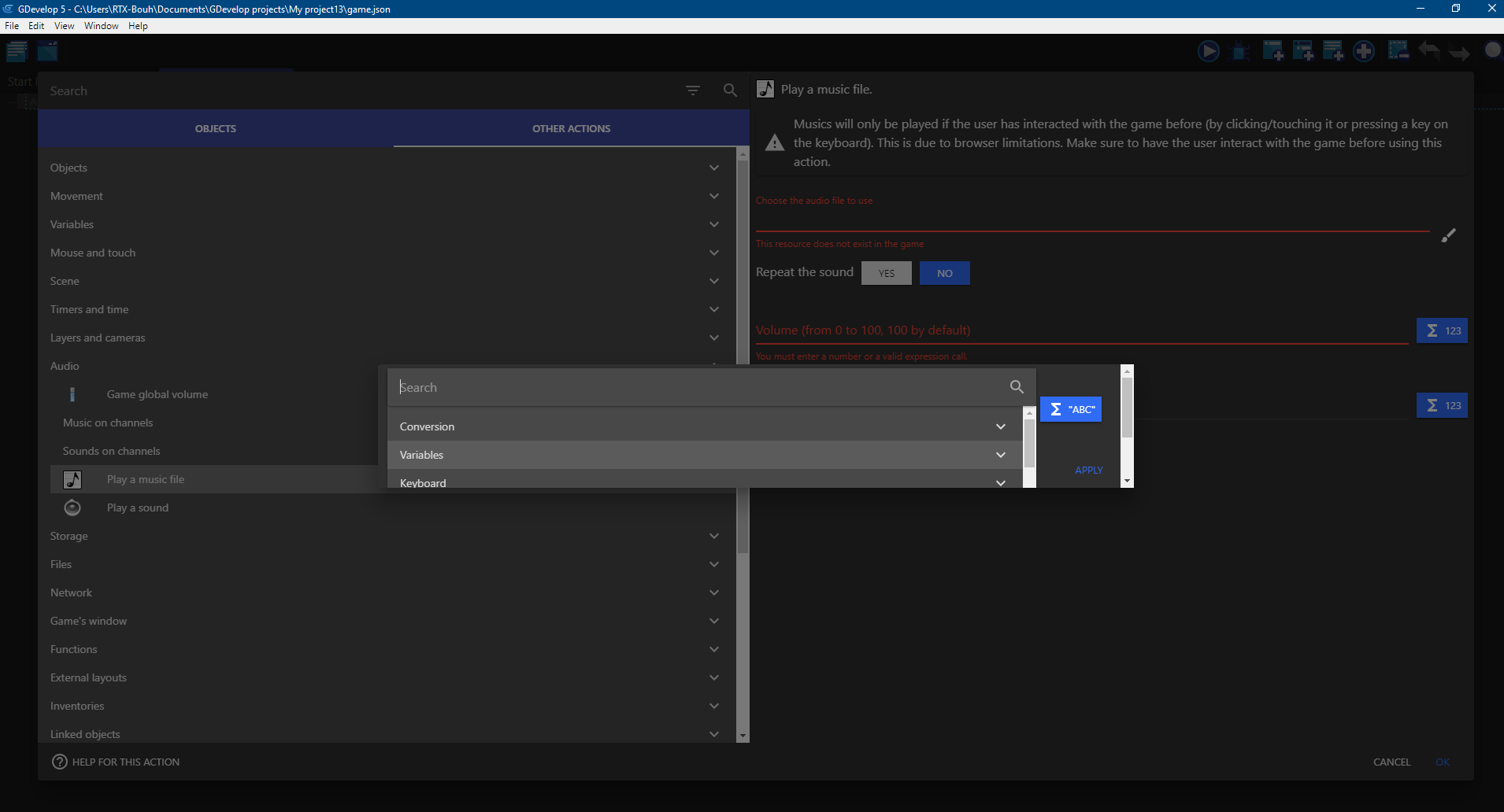 Expression editor not showing properly · Issue #1350 · 4ian/GDevelop · GitHub