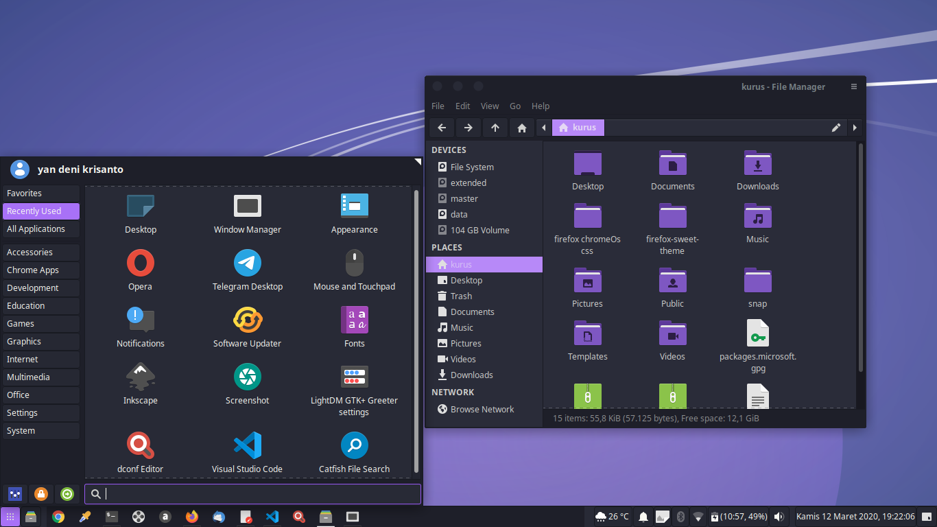 weird square in xfce panel and thunar toolbar, and can you make purple ...