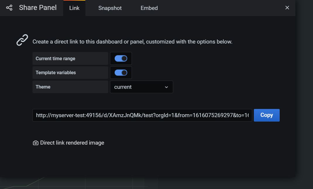 [ Grafana Image rendering ] Not showing "Direct link rendered image" option for dashboard ...