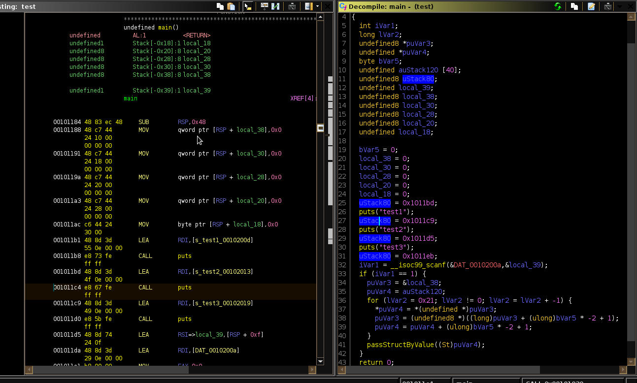 Decompiler: Passing struct on stack wrongly generates uStack variable ...