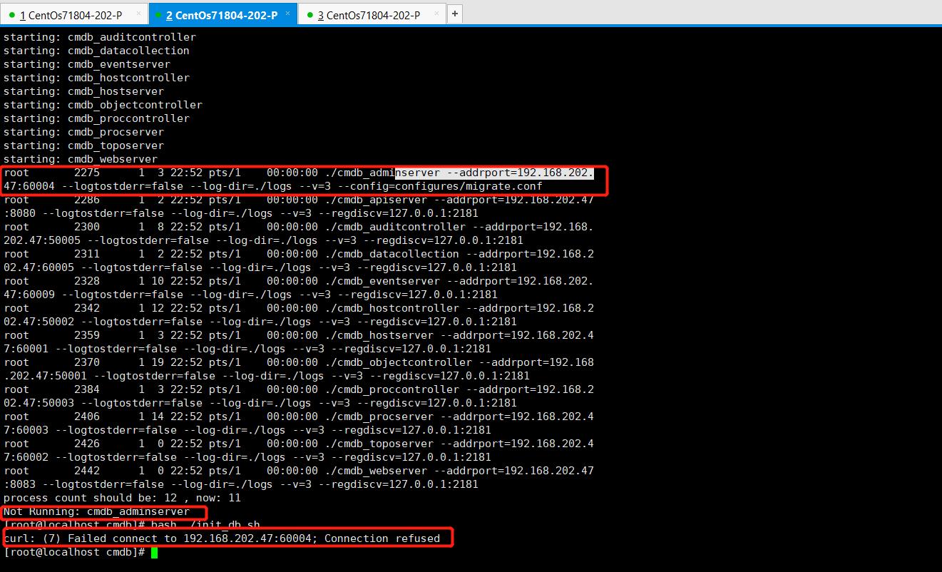 按照步骤部署安装最后执行./start.sh和./init_db.sh 会报Failed connect to 192.168.202.47:60004; Connection refused ...