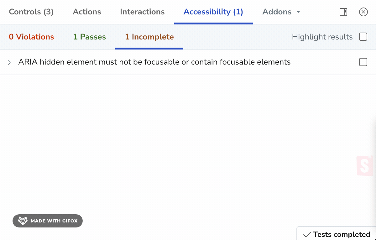 [bug] Addon A11y Displays Visual Bug When Running The Tests · Issue 24450 · Storybookjs