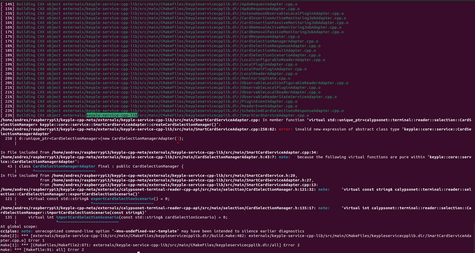 error: invalid new-expression of abstract class type ‘keyple::core::service ...