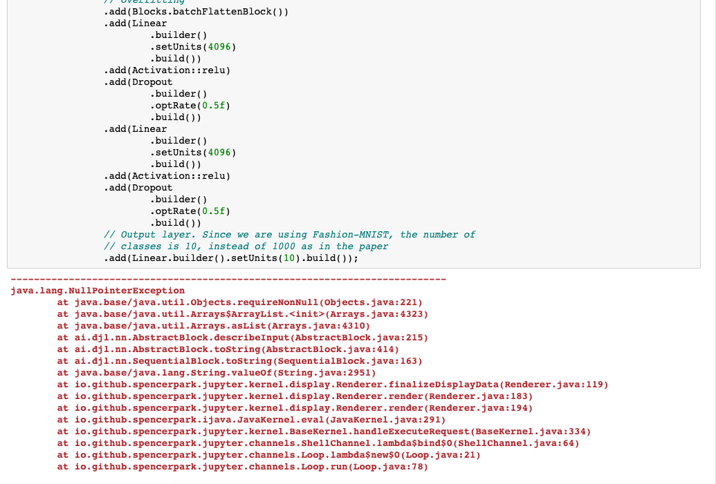 Block creation null pointer exception · Issue #123 · deepjavalibrary/djl · GitHub