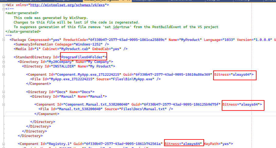 Wix V4: the sample of Install on x64 generate a msi which installs components to Program Files ...