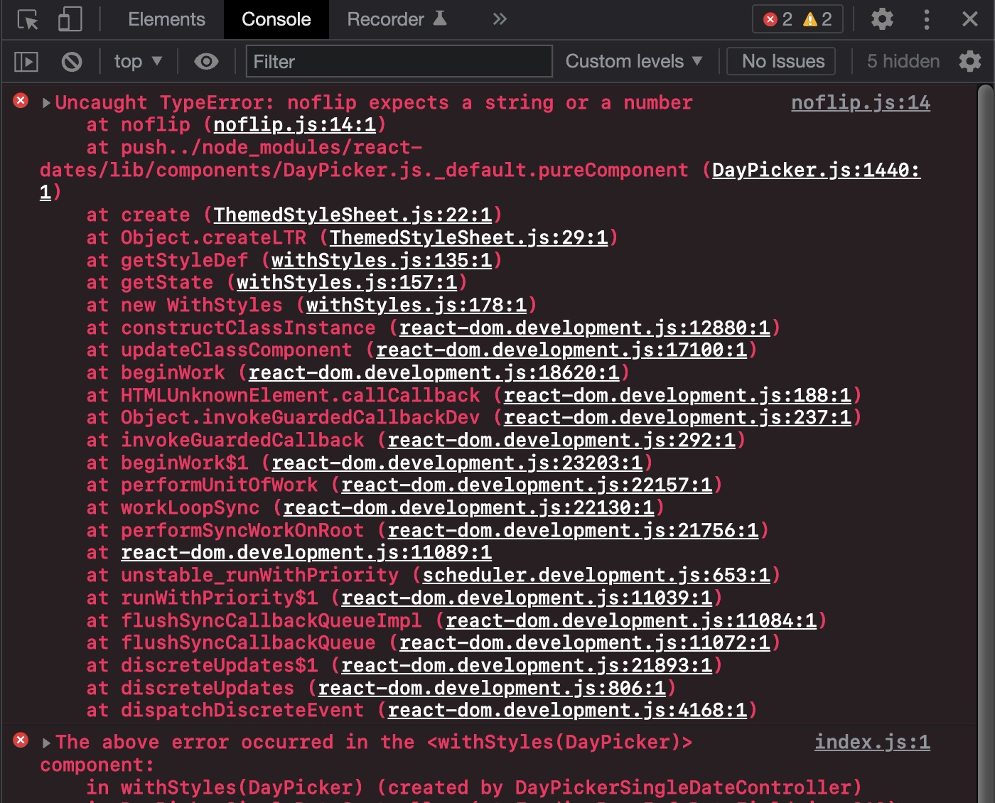 Uncaught TypeError Noflip Expects A String Or A Number React dates 