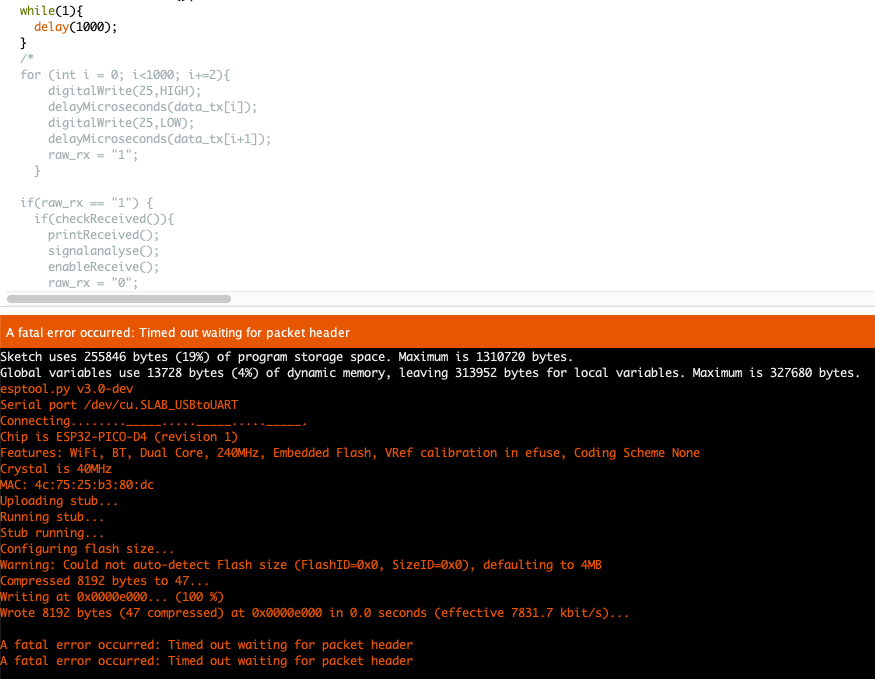Failed to connect to ESP32: Timed out waiting for packet header · Issue ...