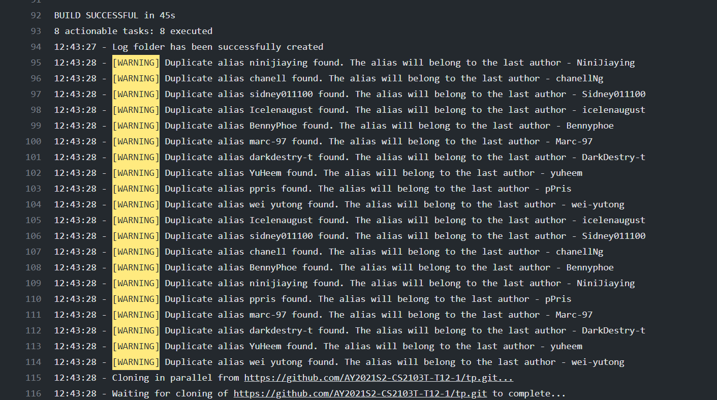 Warnings in the log · Issue #1463 · reposense/RepoSense · GitHub