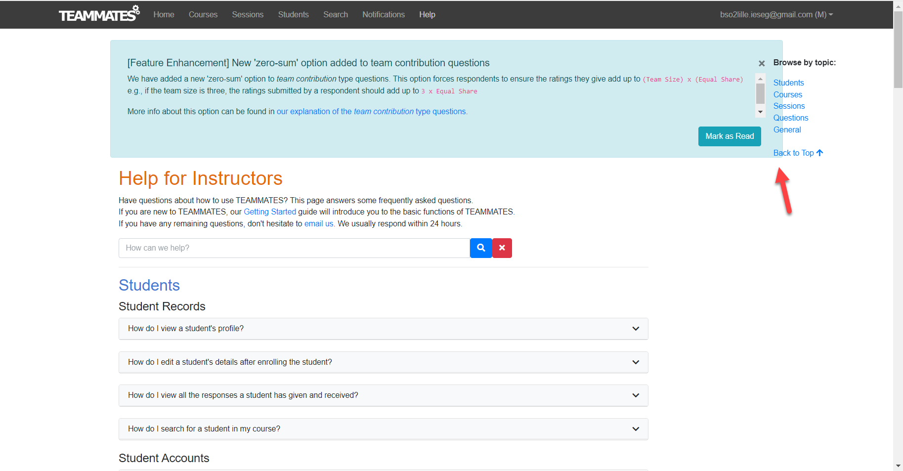 Notifications Box Overlaps With The Page Menu In The Instructor Help Page · Issue 12010