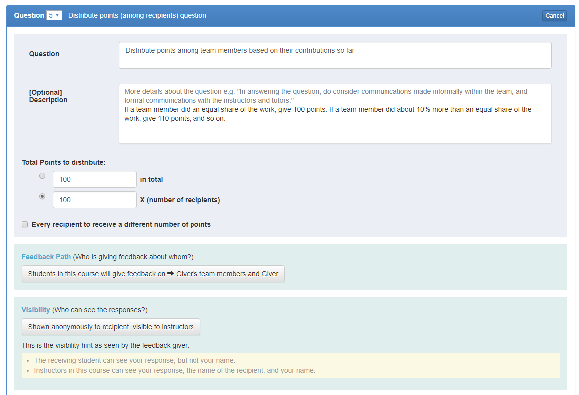 Instructor create session: default questions: replace 'contribution ...