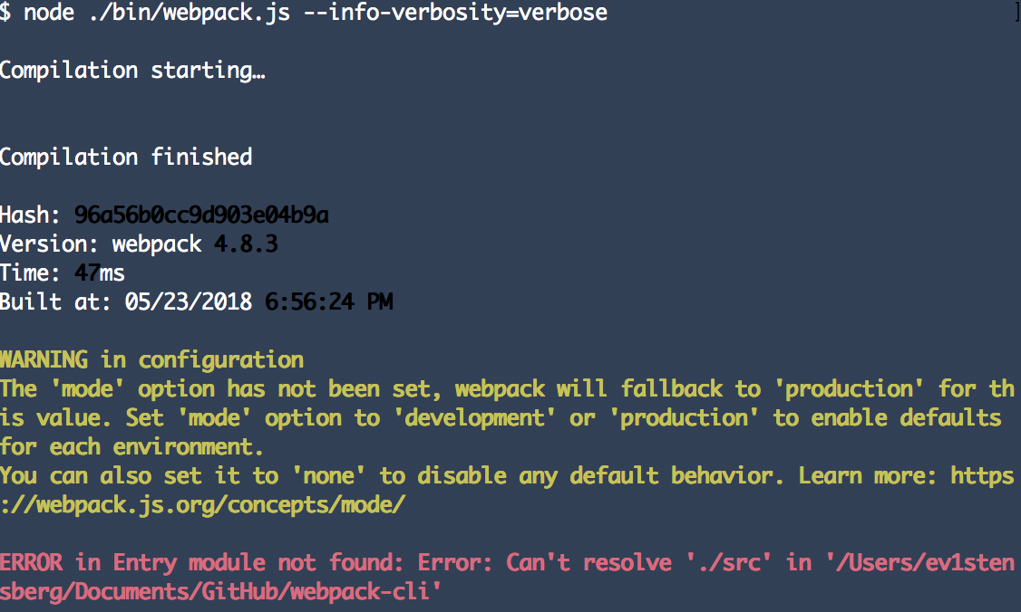 Question: --info-verbosity causes error/failure · Issue #459 · webpack/webpack-cli · GitHub