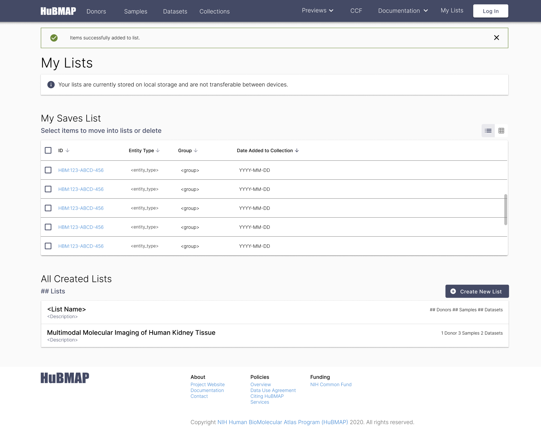 Add "success" alert when successfully added items to list · Issue #1551 · hubmapconsortium ...
