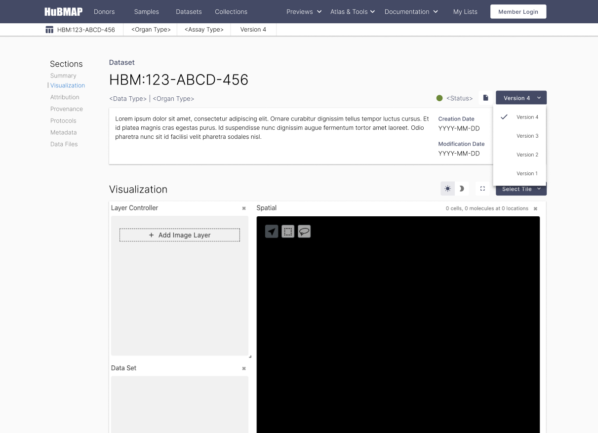 Mockup version history of detail pages · Issue #1222 · hubmapconsortium/portal-ui · GitHub