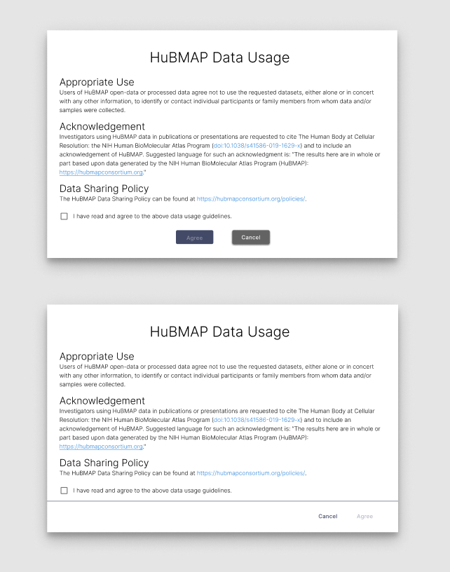 UI mockup for data usage click-through · Issue #637 · hubmapconsortium/portal-ui · GitHub
