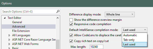 Intellisense Suggestion / Autocomplete preferences are not retained by the editor · Issue #45725 ...