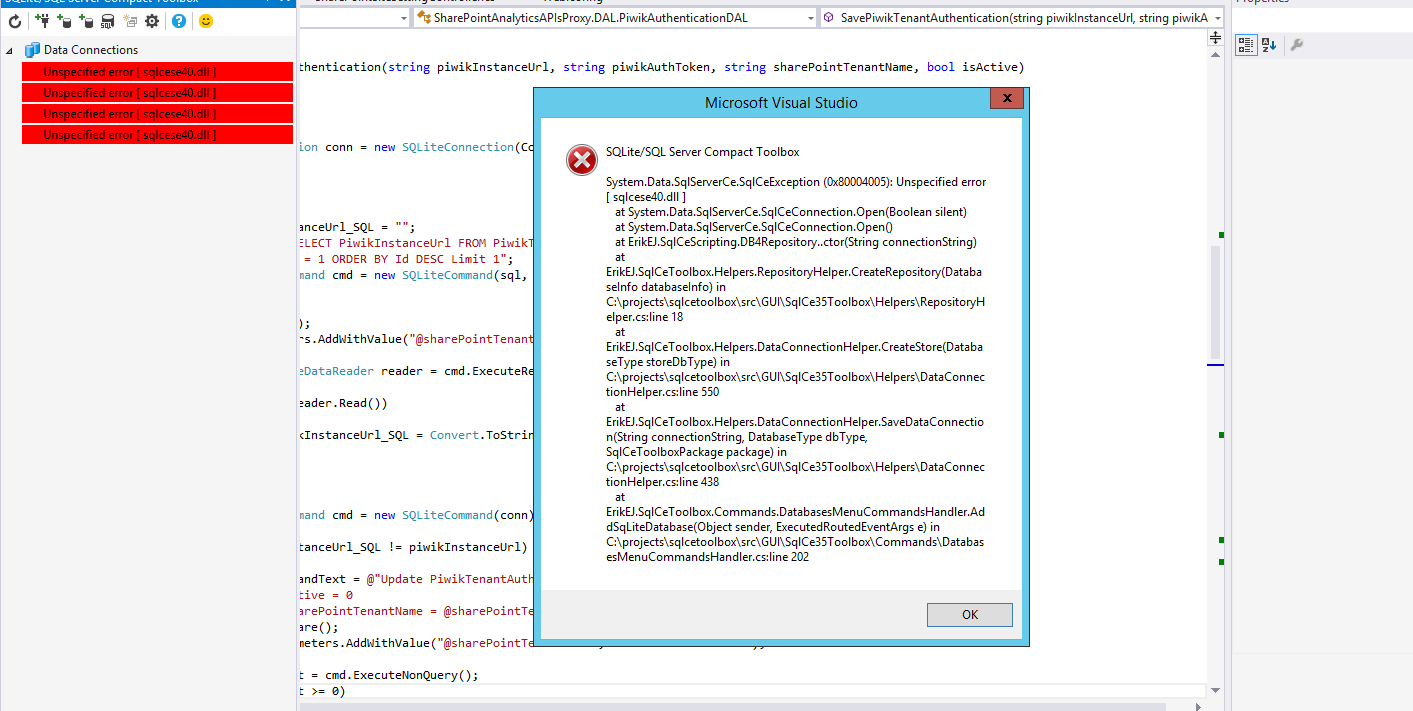 unspecified error [sqlcese40.dll] · Issue #689 · ErikEJ/SqlCeToolbox · GitHub