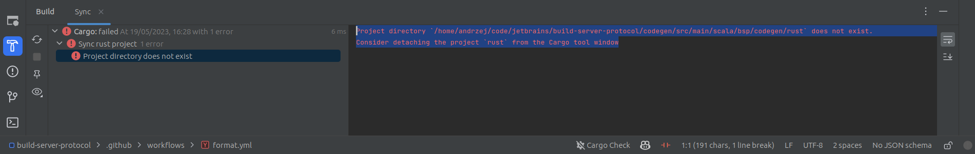 "Consider detaching the project `rust` from the Cargo tool window" in a non-Cargo project ...