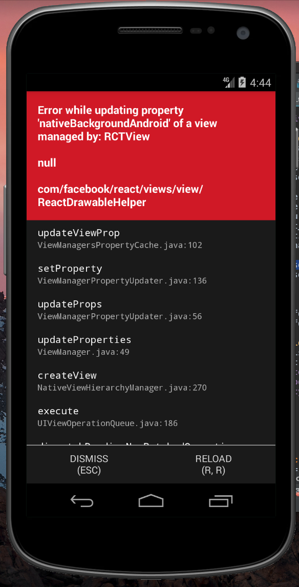 Error While Updating Property Nativebackgroundandroid Of A View