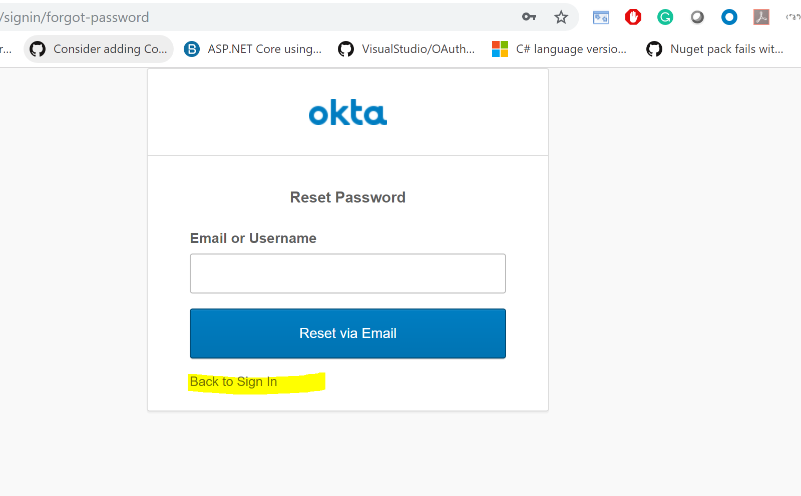 404 Error in okta-hosted-login sample from Forgot Password flow · Issue #37 · okta/samples ...