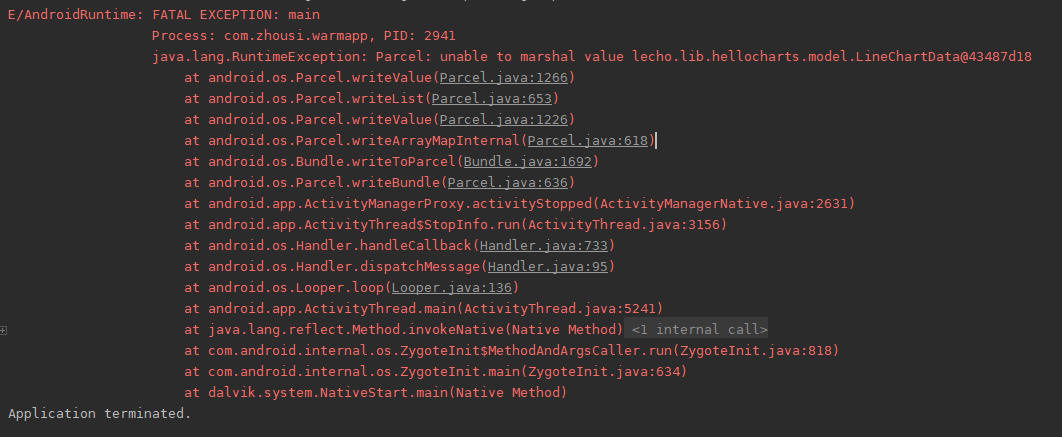 Parcel: unable to marshal value lecho.lib.hellocharts.model.LineChartData@42c56cc8 · Issue #488 ...