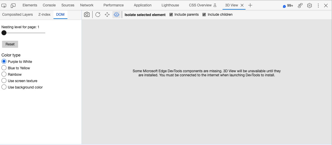 Unable to access 3D view · Issue #186 · MicrosoftEdge/DevTools · GitHub