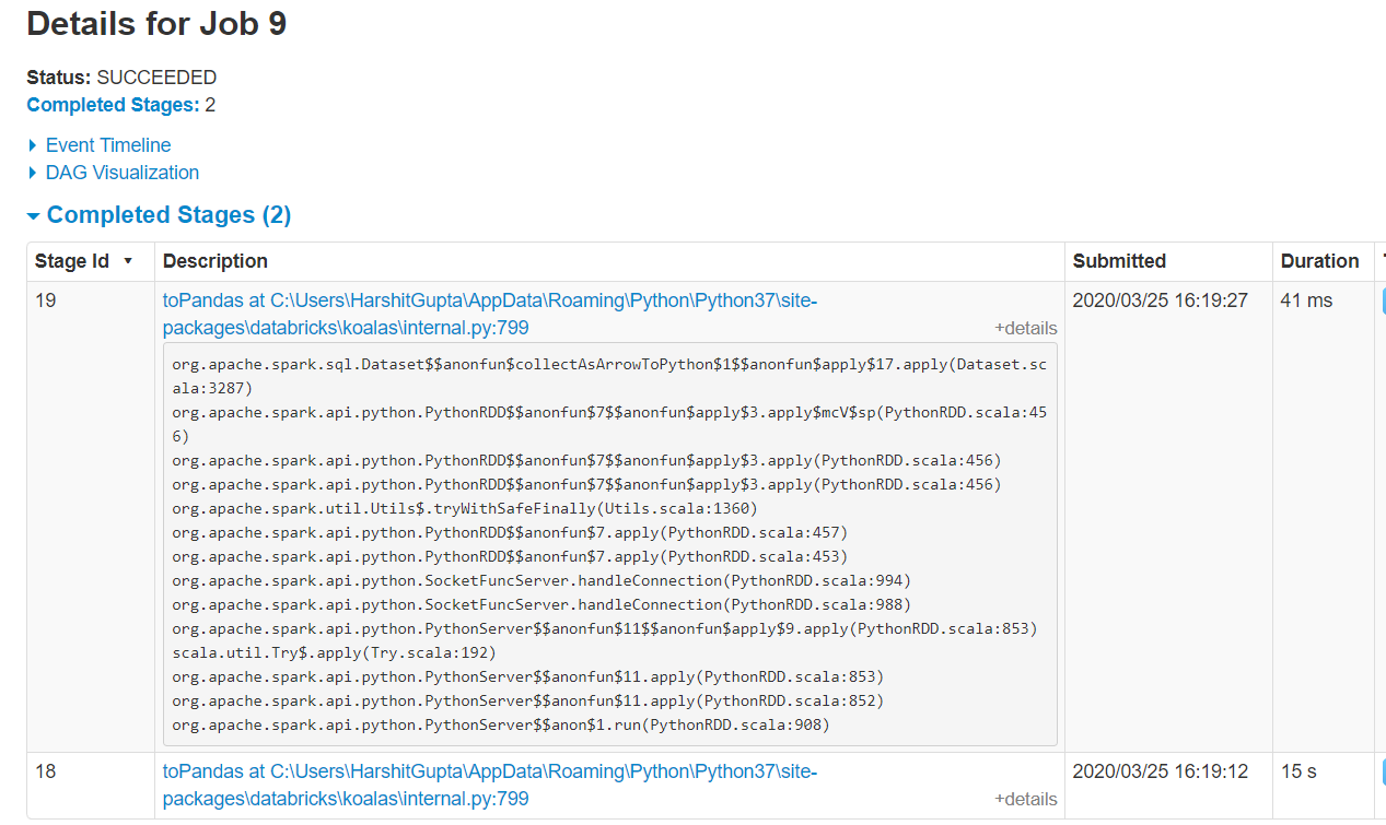 read_sql_query / read_spark_io on mssql trigger toPandas · Issue #1365 · databricks/koalas · GitHub