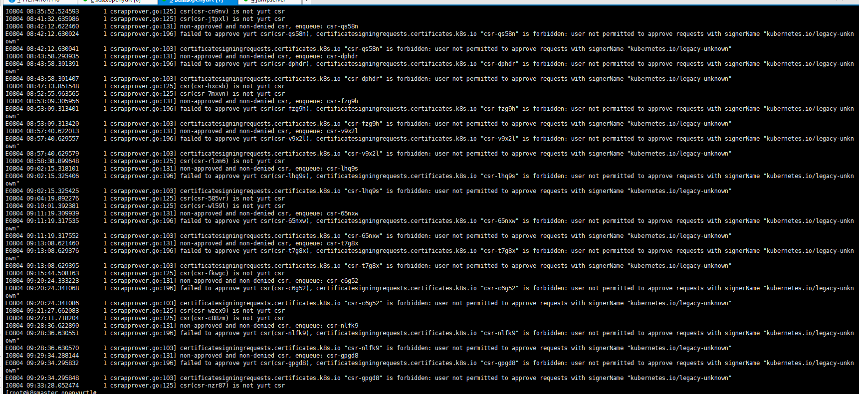 [BUG] waiting for the master to sign the yurthub certificate · Issue #940 · openyurtio/openyurt ...