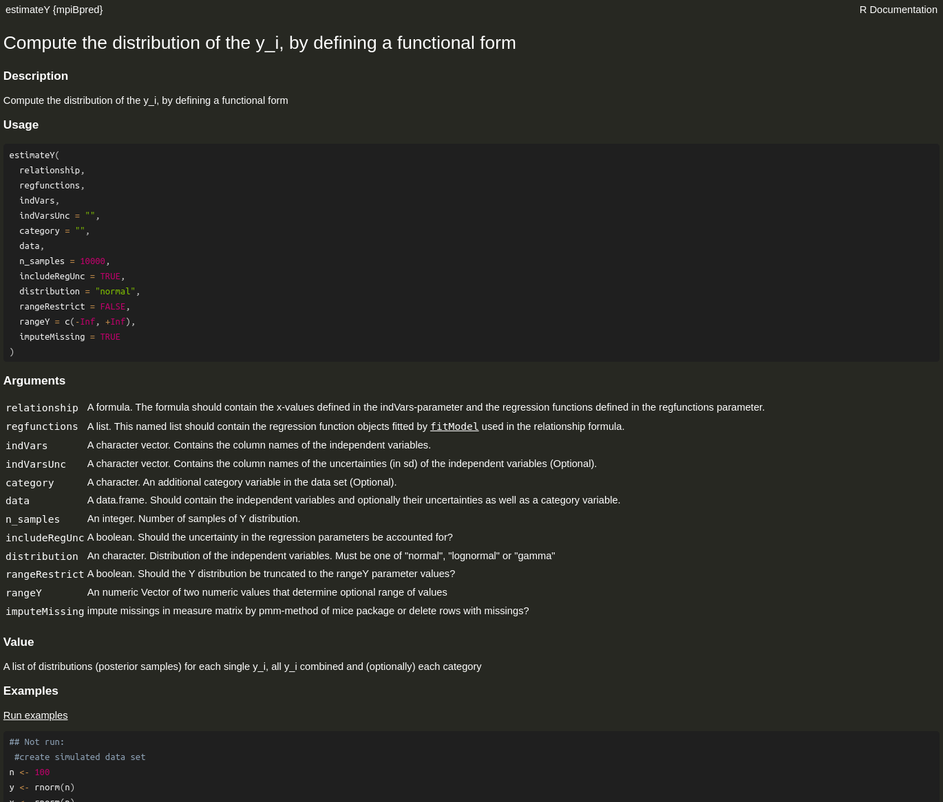 Document in a CRAN style all inputs for function(s) for modeling ...