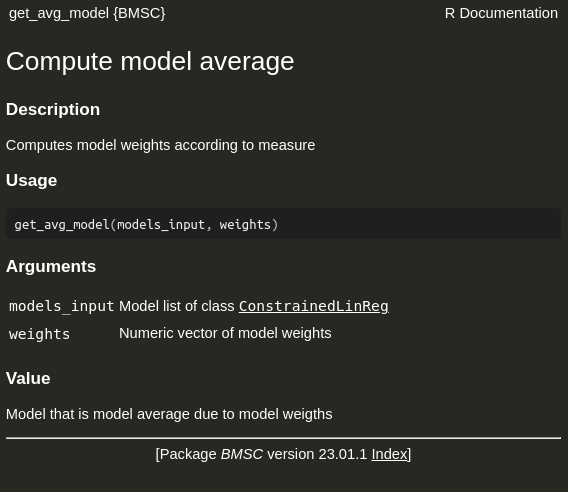 Document in a CRAN style all inputs for function(s) for modeling ...