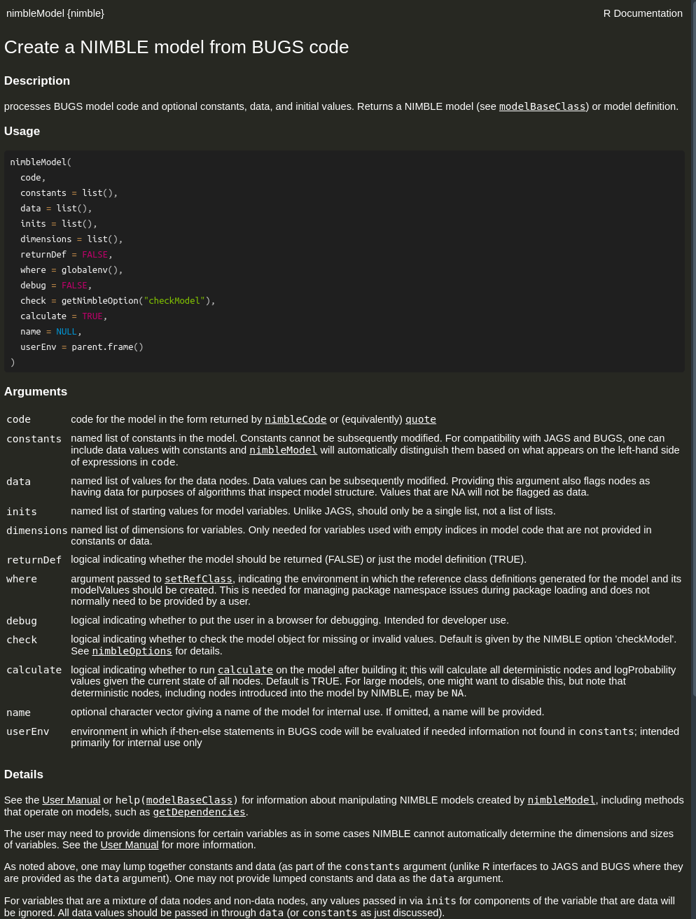 Document in a CRAN style all inputs for function(s) for modeling ...