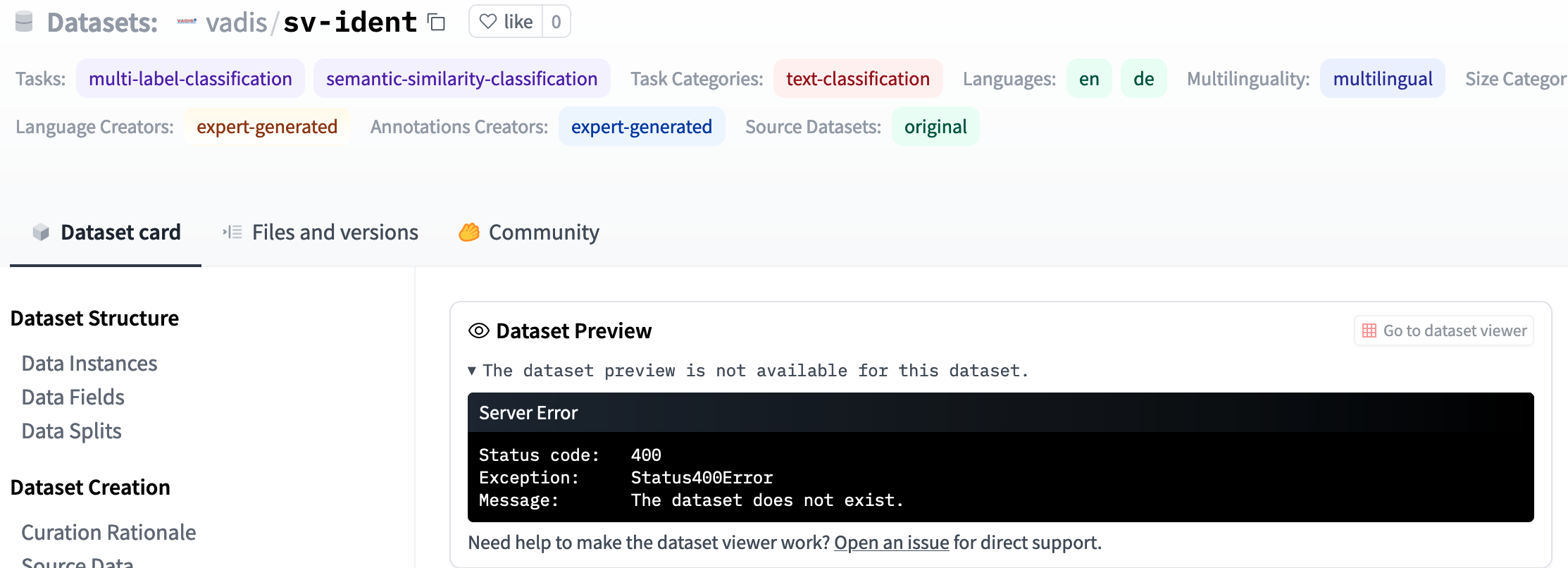 The Dataset Does Not Exist · Issue 401 · Huggingfacedataset Viewer · Github
