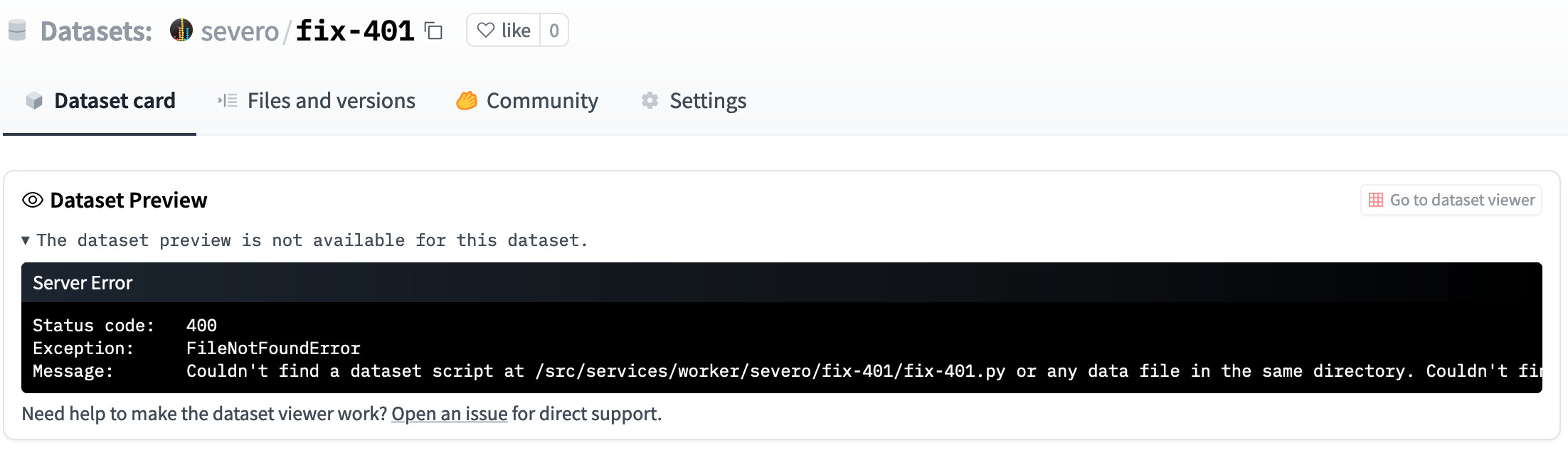 The dataset does not exist · Issue #401 · huggingface/dataset-viewer · GitHub