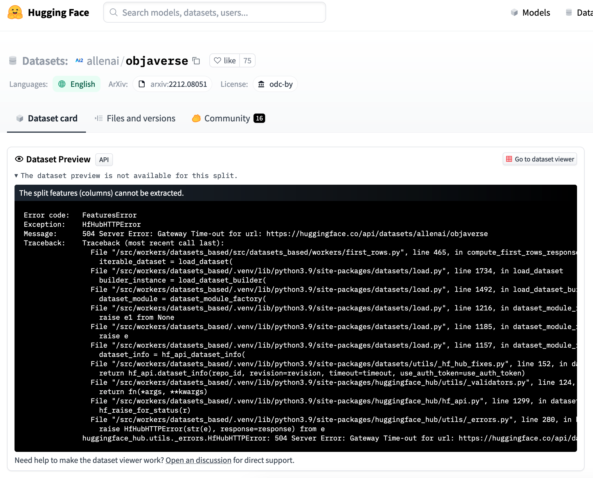 Dataset Viewer Issue For Allenai Objaverse · Issue 979 · Huggingface Datasets Server · Github
