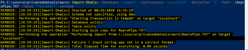 [Bug] Import-DbaCsv 's automap functionality doesn't work with pipe delimited files going into ...