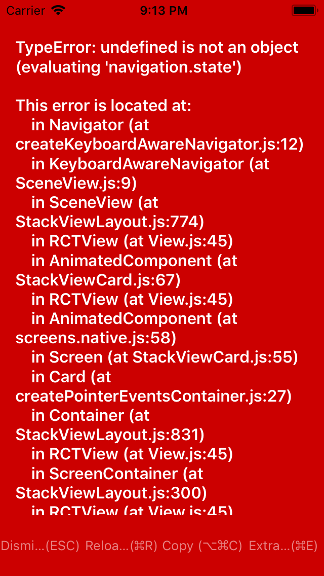 Error on navigating back using default back button, from child stack ...