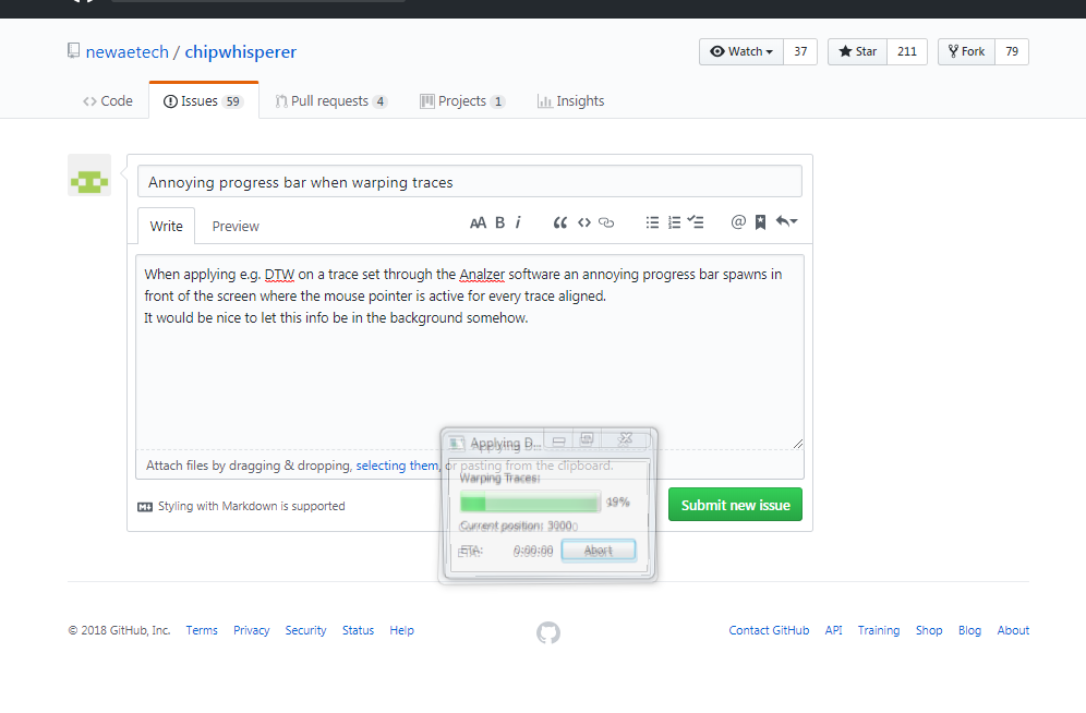 Annoying progress bar when warping traces · Issue #178 · newaetech/chipwhisperer · GitHub
