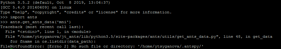 Error 'No such file or directory: '/home/ytsyganova/.antspy/'' · Issue #140 · ANTsX/ANTsPy · GitHub