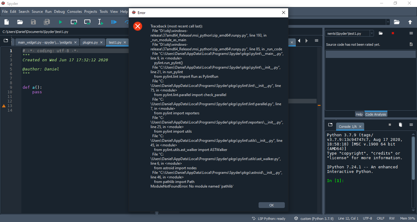 Code analysis does not run due to missing 'pathlib' · Issue #16003 ...