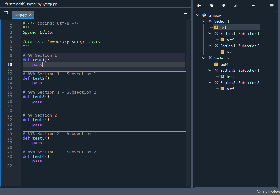 Hash (#) Comments Don't Nest in Outline Window · Issue #17246 · spyder-ide/spyder · GitHub