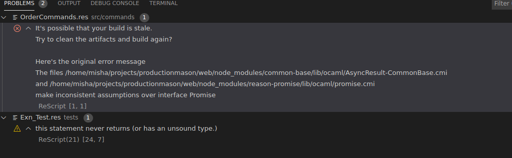 Errors don't change on editing the file · Issue #34 · rescript-lang/rescript-vscode · GitHub