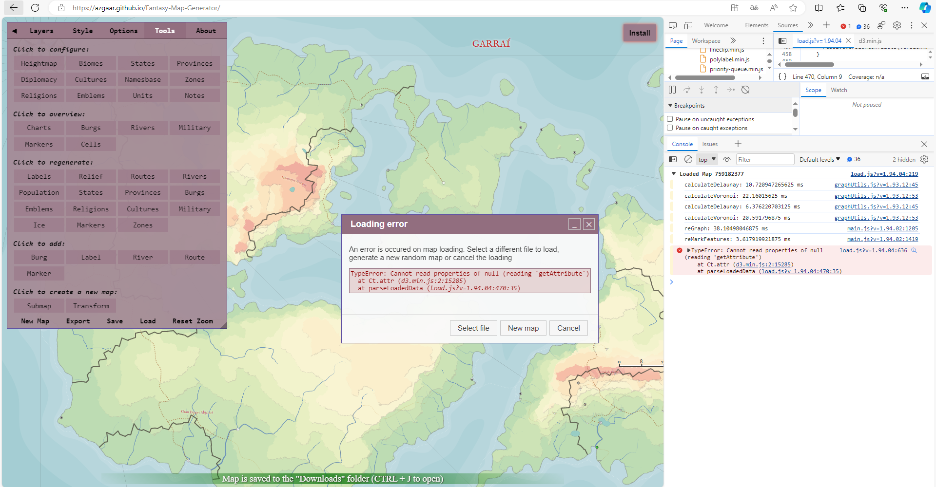 Can't load a map created on a previous version · Issue #1020 · Azgaar/Fantasy-Map-Generator · GitHub